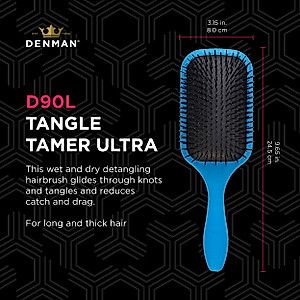 Denman Tangle Tamer Ultra (Blue) Detangling Paddle Brush For Curly Hair And Black Natural Hair - use with both Wet & Dry Hair, D90L