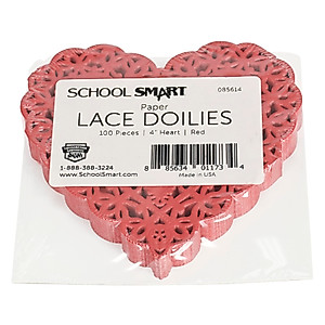 School Smart 85614 Heart Shaped Paper Lace Doilies - 4 inch - Pack of 100 - Red