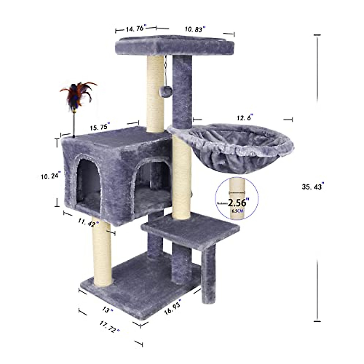 AIWIKIDE 002G Cat Tree has Scratching Toy with a Ball Activity Centre Cat Tower Furniture Jute-Covered Scratching Posts Grey …