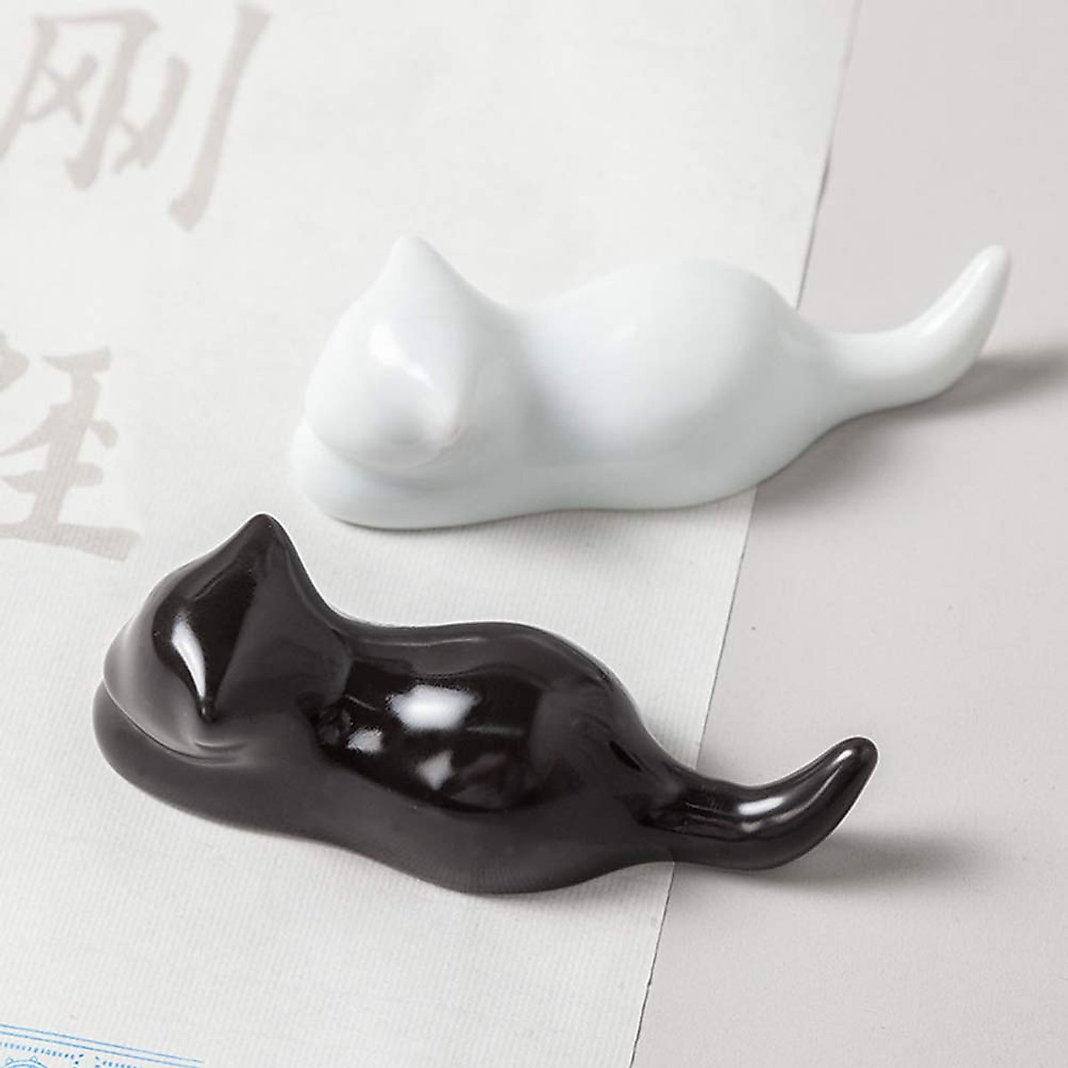 DOITOOL 4pcs Chopsticks Rests Japanese Style Ceramic Black Cat Chopsticks Holder Spoon Fork Rack Kitchen Utensils Gadgets for Home Dining Table Decorations Black