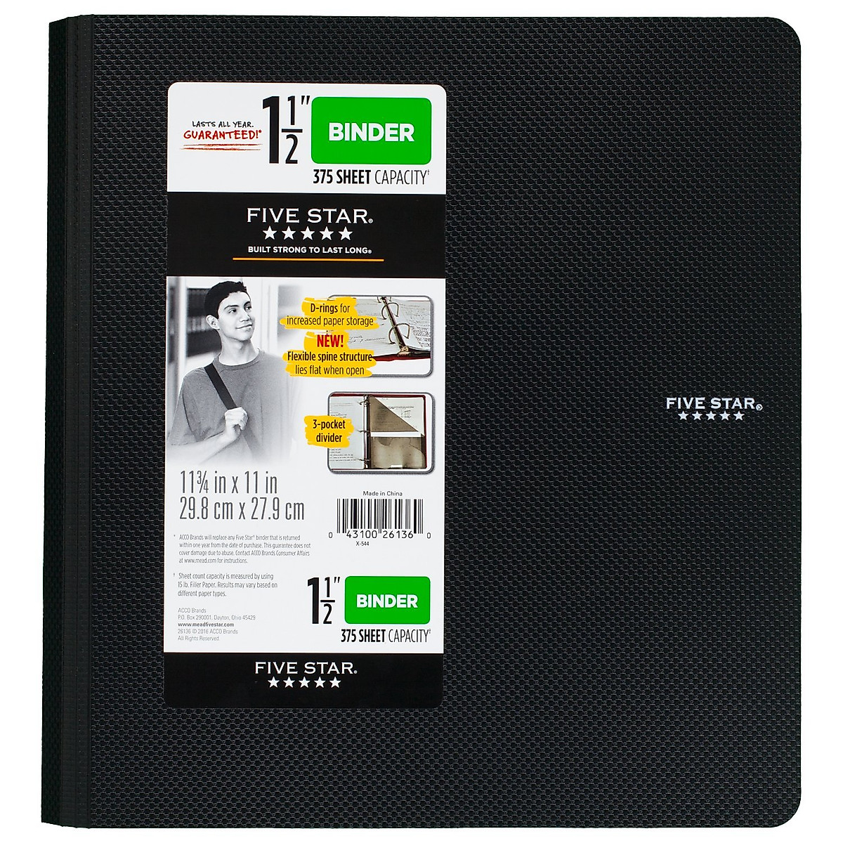 Five Star 1-1/2 Inch 3 Ring Binder, Plastic, Color Selected for You, 1 Count (26136)