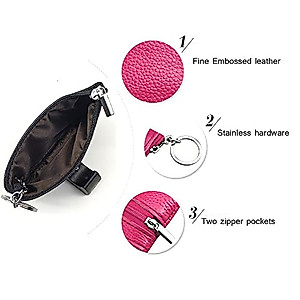 Keychain Purse Small, iToolai Women's Genuine Leather Zipper Mini Coin Bag Credit Card Holder (Black)