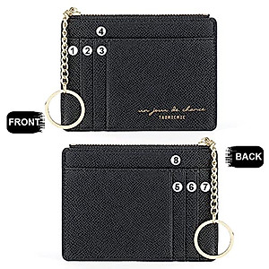 Valentoria Slim RFID Blocking Card Holder Small Pocket Wallet Keychian Zipper Coin Purse Minimalist Leather Cash & Coin & Cards Case for Women Men (Black)