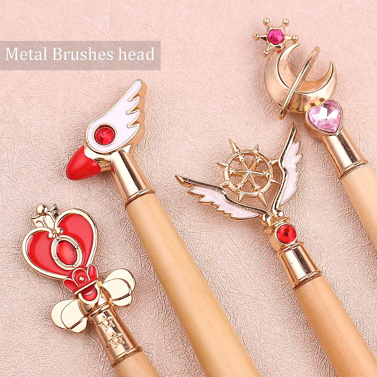 Bamboo Handle Makeup Brush Tool Sailor Moon/Cardcaptor Sakura Makeup Brushes Metal Brush Head Pink Soft Hair Pinceaux Maquillage (Moon)