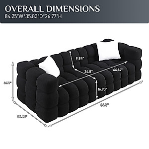 OUYESSIR 84" Modern Teddy Cloud Sofa for Living Room, Comfy Boucle Tufted 3-Seater Standard Sofa, Upholstery Decor Futon Couch with 2 Pillows for Apartment Bedroom, Black