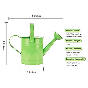 Linkidea 1.5 L Metal Watering Can, Children's Potted Watering Can, Garden Watering Can Sprinkler Iron Watering Can for Indoor, Outdoor, Office, Garden Plant Watering Can (Green)