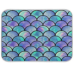 Ocean Mermaid Scales Dish Drying Mat 24"x18" Absorbent Machine Washable Hanging Fast Dry Pad Dish Protective Mat for Kitchen Countertop Heat Resistant Dinner Table Mat