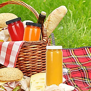 TOMNK 16 Pack 16oz Glass Juice Bottles with Lids and Straws Travel Drinking Glass Bottles with Caps Reusable Juice Jars Smoothie Cups for Tea, Kombucha, Boba Milk, Fruit Drinks, Beverage