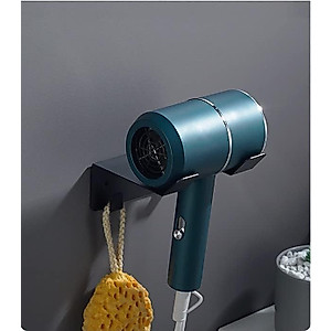 Hair Dryer Holder,Stainless Steel Self Adhesive Blow Dryer Holder,Wall Mounted with 2 Hooks for The Bathroom（Black）