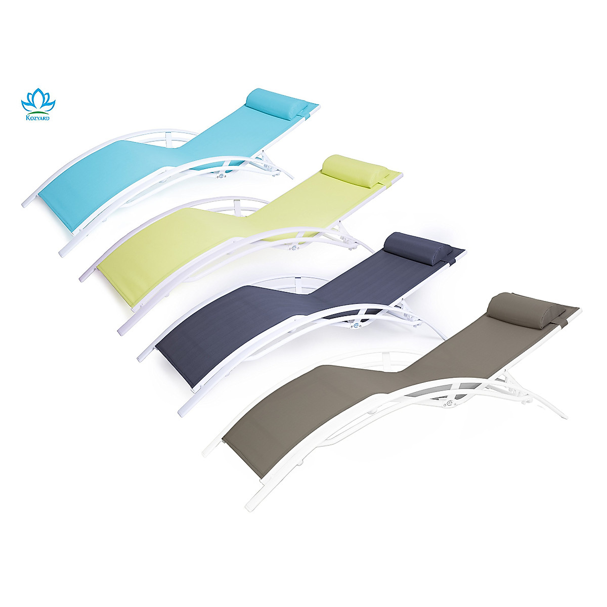 Kozyard KozyLounge Elegant Patio Reclining Adjustable Chaise Lounge Aluminum and Textilene Sunbathing Chair for All Weather with headrest (2 Pack), KD,Very Light, (Taupe)