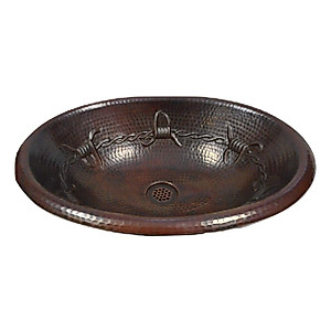 SimplyCopper 19" Oval County Style Copper Bath Sink with Barb Wire Design