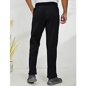 Gihuo Men's Winter Fleece Pants Sherpa Lined Sweatpants Straight Leg Active Running Sweat Pants Comfy Lounge Pants (2# Black, Large)