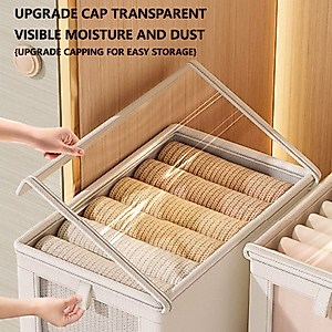 Oxford Cloth Window Visible Clothing Storage Box With Lid Large Fabric Storage Box for Home Storage (Beige)