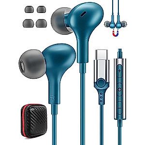 USB C Headphone Magnetic Wired Earbuds for Samsung A53 A54 Galaxy Z Flip Fold 5 4 S23 S22 S21 S20 Noise Canceling HiFi Stereo Corded in-Ear Headset Type C Earphone with Mic for Google Pixel 6a 7a 7 6