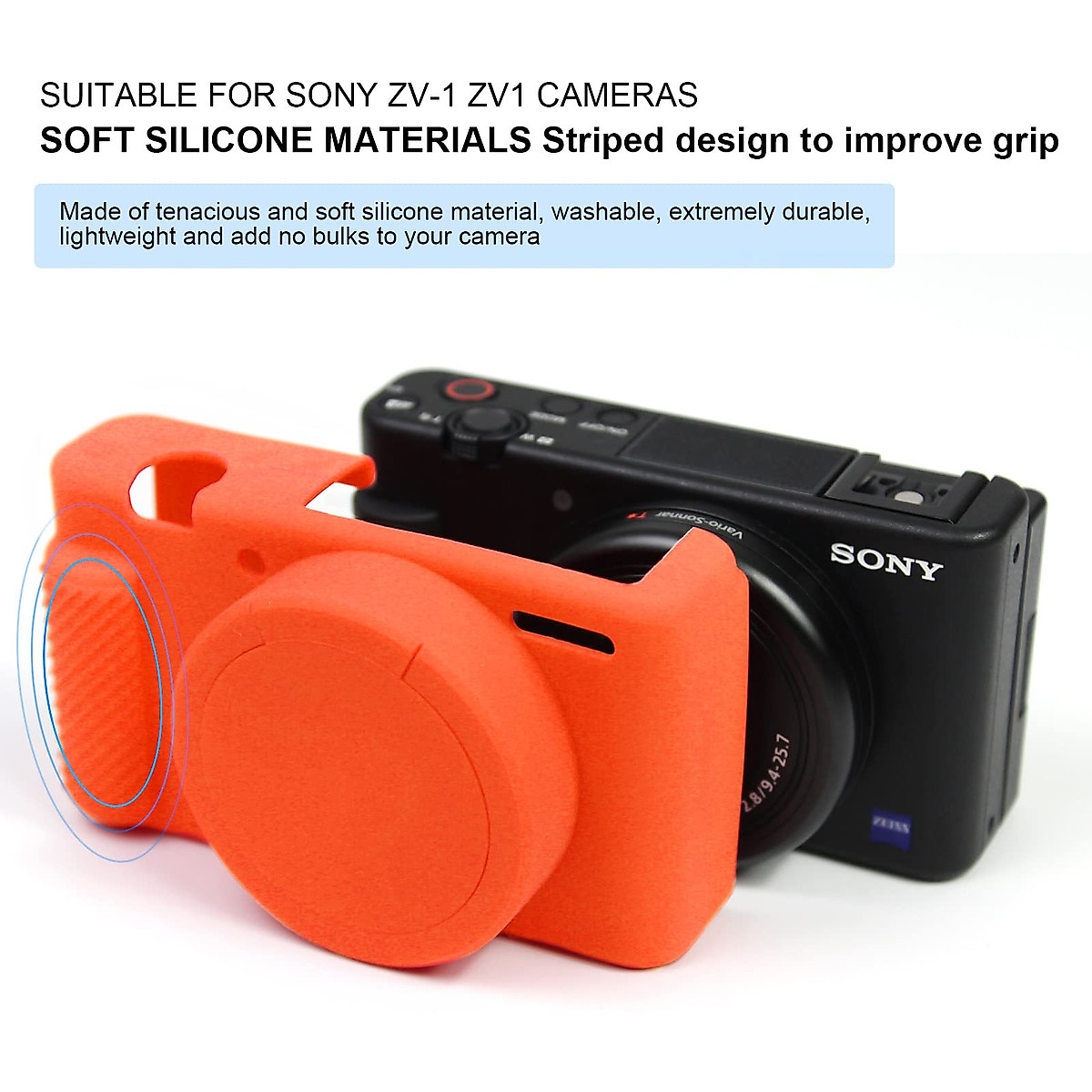 Easy Hood Camera Case for Sony ZV-1 Camera Removable Lens Cover,Anti-Scratch Silicone Soft Camera Case Compatible with Sony ZV-1 ZV1 Camera(Orange)
