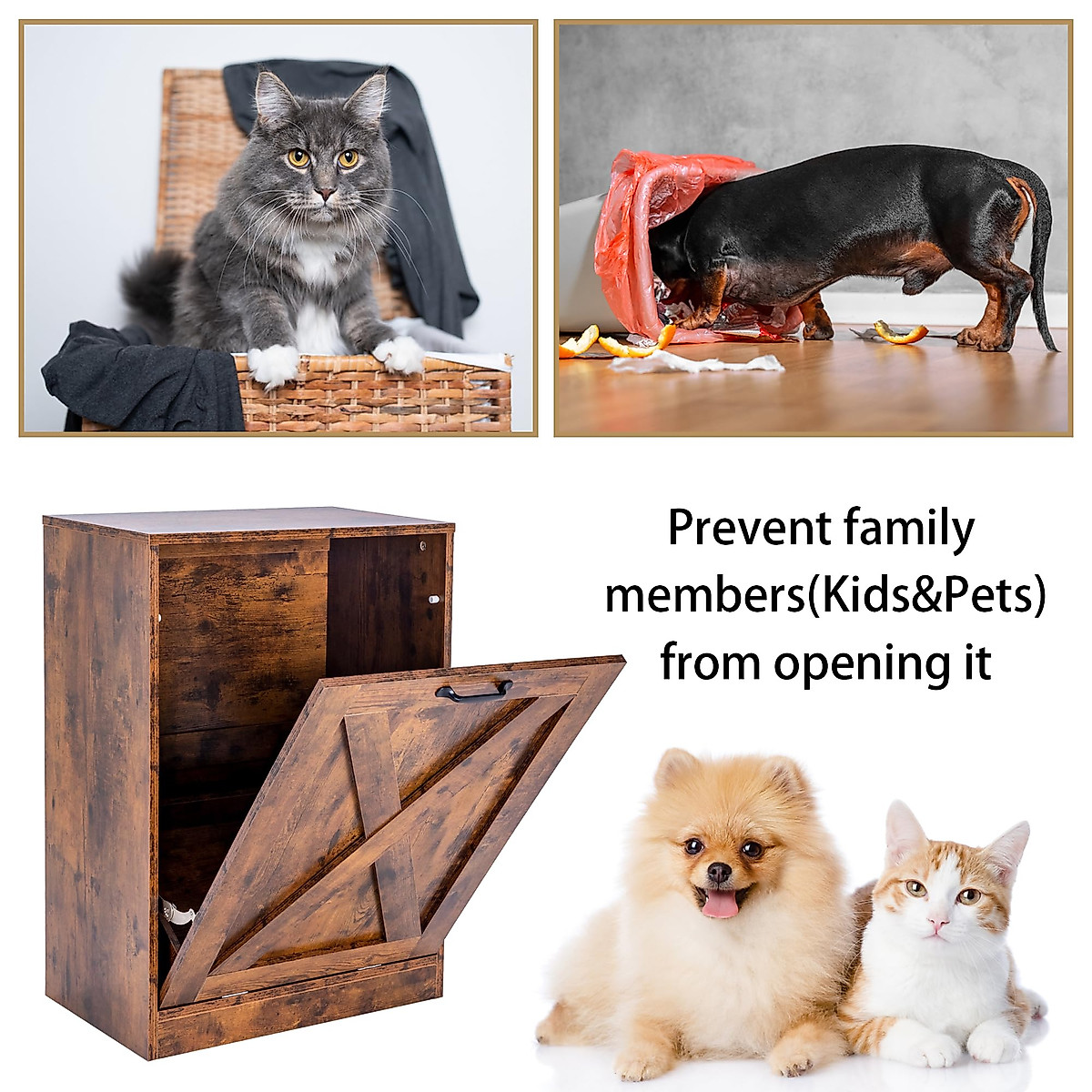 Zedesey 13 Gallon Wooden Tilt Out Trash Cabinet Hidden Trash Can Kitchen Recycling Cabinet Laundry Cabinet for Kitchen, Living Room (Brown)