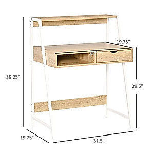 HOMCOM Home Office Desk, Computer Desk for Small Spaces, Writing Table with Drawer and Storage Shelves, Natural
