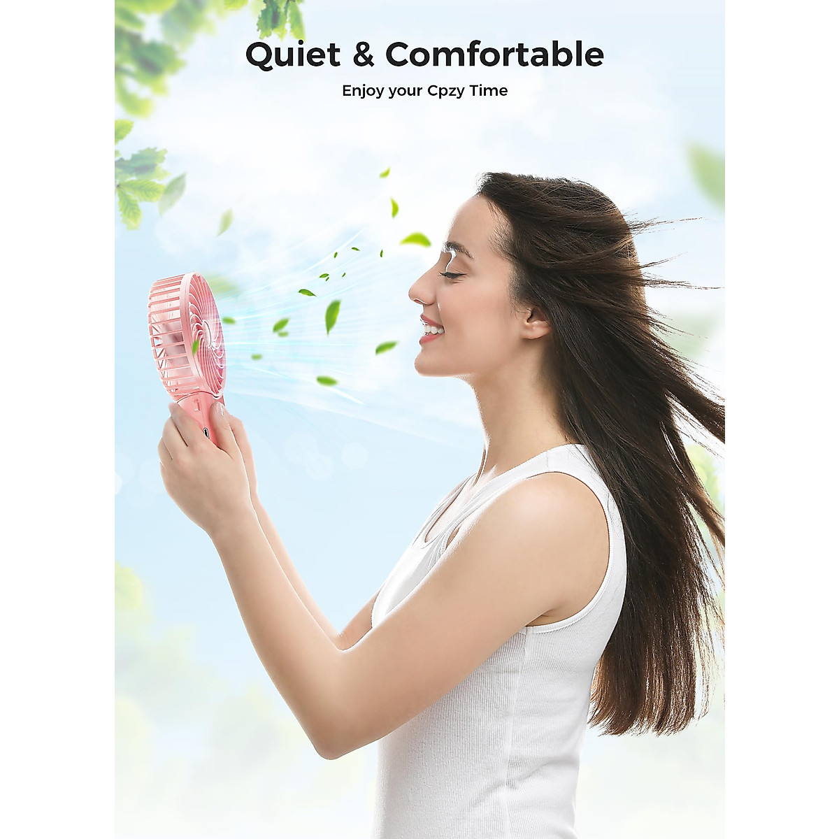 JZCreater Mini Handheld Fan,Portable Hand Held Fan, 15H Cooling Fan, Quiet 4 Speed, USB Rechargeable Battery Operated Desk Fan, Small Folding Electric Fan for Travel Outdoor Home Office Makeup, PINK