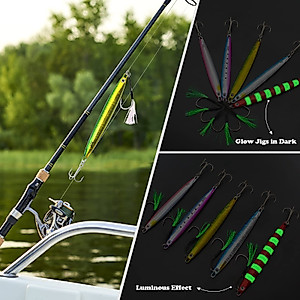 FREGITO Fishing Jigs Vertical Saltwater Jigs Vertical Jigging Spoon Fishing Tuna Lures Boat Fishing Artificial Lures for Tuna, Grouper, Dogtooth, Snapper, Bass, Salmon/60g, 80g,120g (5pcs-60g)