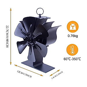 6-Blade Heat Powered Stove Fan for Wood/Log Burner/Fireplace increases 80% more warm air than 2 blade fan…