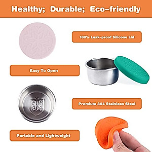 LALASTAR Salad Dressing Container, Stainless Steel Condiment Containers with Lids, Leakproof and Reusable Sauce Container, 3x1.6oz, Pink+Orange+Green