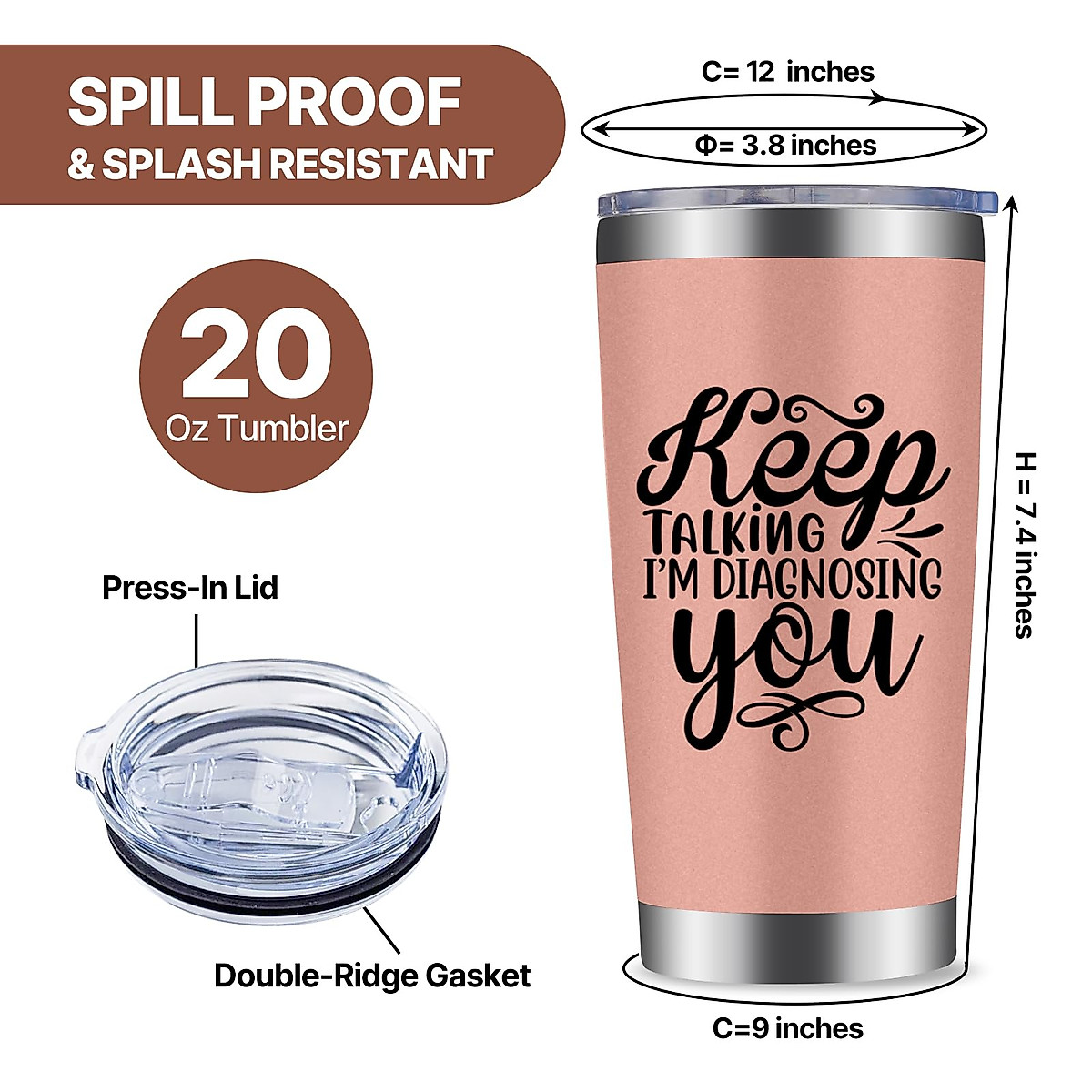 WFSJRED Keep Talking I'm Diagnosing You Counsellor Vacuum Insulated 20 oz Insulated Tumblers with Lid & Straw | Stainless Steel Travel Coffee Wine Tumbler Mug (Keep TALKING Tumbler)