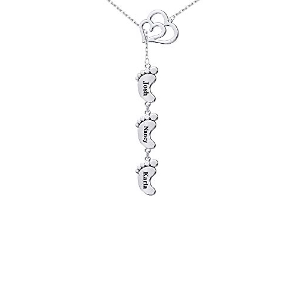 EVER2000 Personalized Mothers Necklace with 1/2/3/4/5 Child Name Custom Engraved Baby Feet Charms Name Necklace for Mom Customized Baby Feet Necklace with Heart/Infinity/Diamond Mom Heart Symbol/Love