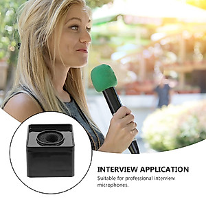 Lurrose Custom Signs Square Cube Shaped Microphone Flag Station Interview KTV Mic Portable Microphone Logo Flag Station (Black) Desktop Mic Stand