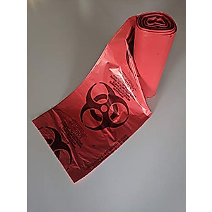 37" x 50" x 1.3 mil 44 Gallon Red Plastic Biohazard Infectious Waste Can Liners, Made in USA (roll of 15 bags)