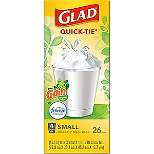 GLAD Small Trash Bags - 4 Gallon Trash Bag for Waste Basket, Gain Original Scent with Febreze Freshness- 26 Count (Pack of 6)