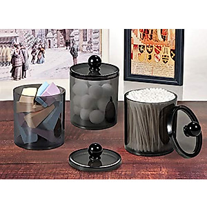 6 Pack of 12 Oz. Qtip Dispenser Apothecary Jars Bathroom with Labels - Qtip Holder Storage Canister Clear Plastic Acrylic Jar for Cotton Ball,Cotton Swab,Cotton Rounds,Floss Picks, Hair Clips (Black)