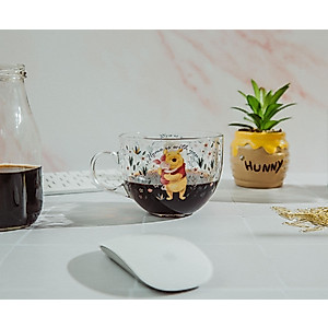 Disney Winnie the Pooh and Piglet Floral Glass Mug | Large Coffee Cup For Espresso, Tea, Mocha | Holds 16 Ounces
