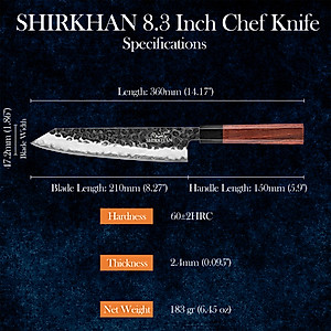 SHIRKHAN Professional Japanese Kitchen Knives 2 Pcs Set - Chef & Utility Knife - High Carbon 10Cr15CoMoV Hand Hammered Clad Steel - Octagon Redwood Handle