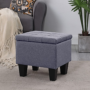 Tassullo Hinged Storage Ottoman Set of 3, 38'' Living Room Storage Bench with Thick Seating, 2pcs Small Square Dorm Stool Couch Side Foot Rest