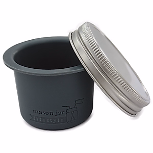 Divider Cup by Mason Jar Lifestyle - For Salads, Dips, and Snacks. Plastic Free Bento Lunch Container(Charcoal Gray, Wide Mouth)