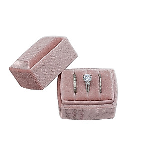 Beatrix & Luca 3 Ring Velvet Ring Box | Ring Holder | Jewelry | Proposal | Wedding | Ceremony | Engagement | Photography | Keepsake | Bridal Rectangle Triple (Dusty Rose Triple)