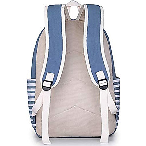 Createy 4 Pcs Canvas Backpack for Girls School Bag Kids Bookbags Teen Backpack Travel Daypack Stripe Backpack with Lunch Box and Pencil Case