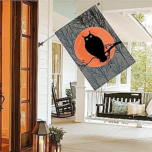MEHOTOP Owl Halloween House Flag 28 x 40 Double Sided for Outside Large Garden Yard Flags Orange Full Moon Moonlight Burlap Vertical Banner Seasons Decor for Outdoor Lawn Holiday Wall Door Decoration