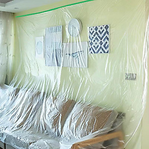 PidmFoy Pre-Taped Drop Film, Pre-Taped Masking Film, 59'' x 65ft Updated Tape and Drape - Optimal for Various Painting Projects, Interior Coating, Covering Baseboards, and Furniture Protection