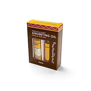 Nard Anointing Oil from Israel Boxed Gift Set with Dispenser, Holy Jerusalem Oil & Gold Metal Keychain Bottle Container, Plastic Dropper & Small Glass Vial, Aceite Ungido y Botella