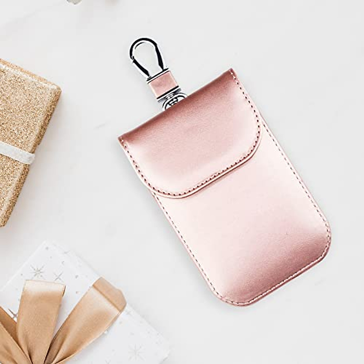 Teskyer Key Fob Protector, 2 Pack of Faraday Bags, Anti-Hacking Faraday Case, Anti-Theft RFID Signal Blocking Pouch for Car Key, Black and Rose Gold