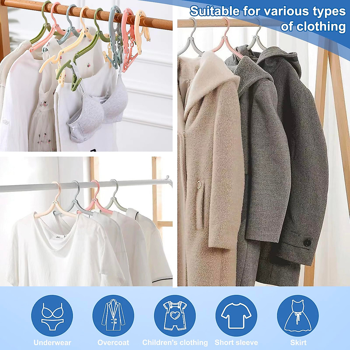 Feoqibu 10 Piece Portable Clothes Racks with Clips, Travel Clothes Racks, Foldable Clothes Racks for Outdoor Camping, Traveling, Dorms, Apartments, Home Clothes Storage and Drying