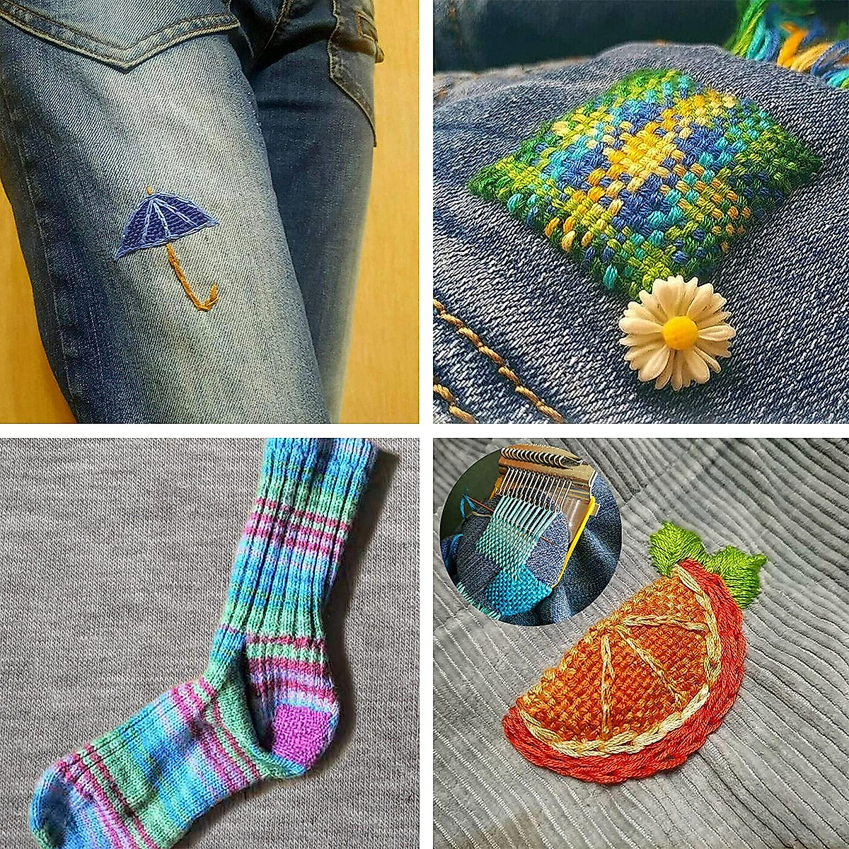 quirzx Darning Loom Speedweve Type Weave Tool, 14 Hooks Convenient Small Weaving Loom Kit for Beginners Quickly Mending Jeans, Repair Holes, DIY Beautiful Weaving Arts on Clothes Socks