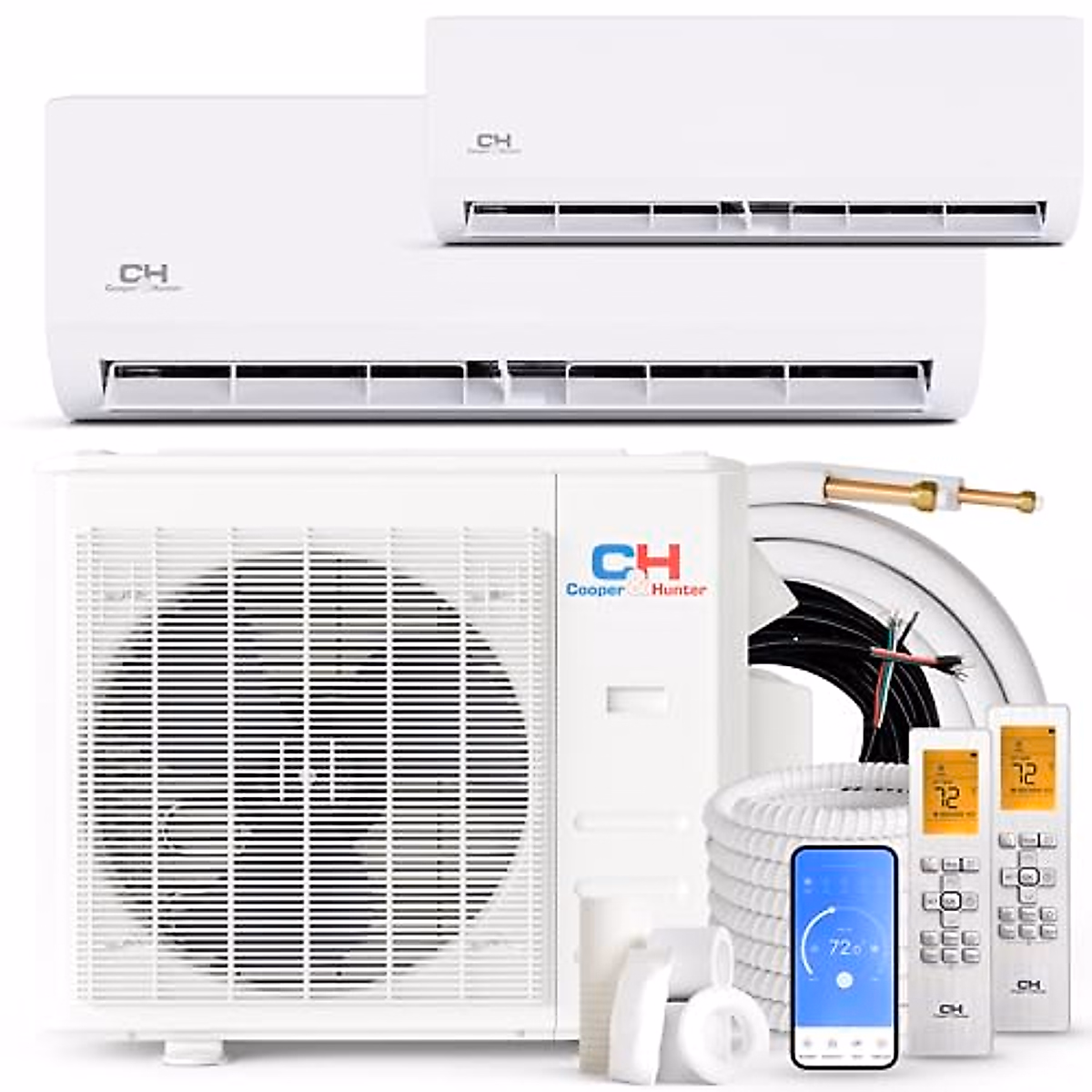 Cooper & Hunter 36,000 BTU, 23.9 SEER2, Dual Zone Wall Mount 12000 24000 BTU Ductless Mini Split Air Conditioner Heat Pump Full Set with 25ft Installation Kits