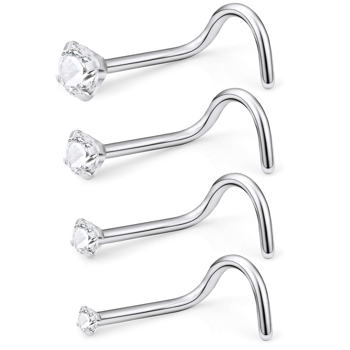 Lcolyoli Nose Rings Screw 18 Gauge Surgical Steel Nose Studs Crystal Hypoallergenic Body Piercing Jewelry 1.5MM Diamond CZ 14 Pieces Silver-tone