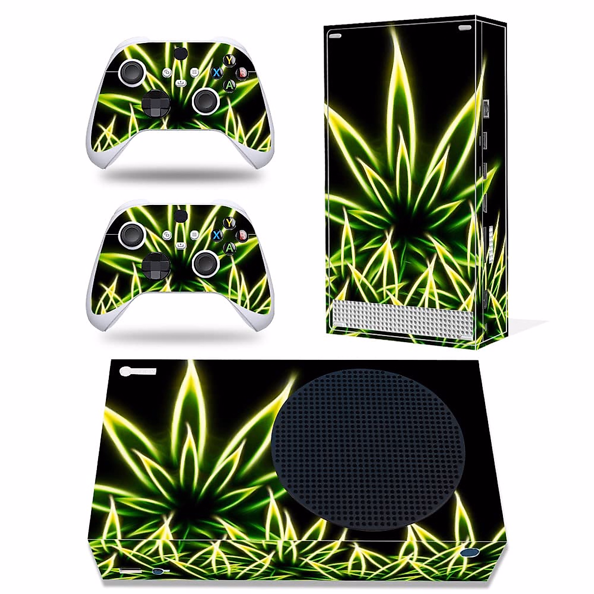 UUShop Skin Decal Sticker Cover Set for Xbox Series S Console and Controller Glowing Weed Grass Green Leaf