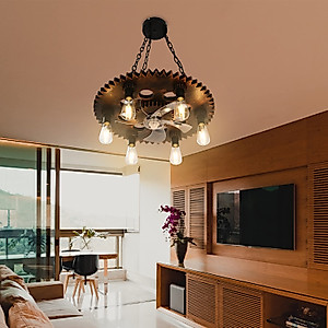 23.6in Ceiling Fan With Light,Farmhouse Ceiling Fan With Light and Remote Control, 6 Speeds Retro Ceiling Fans With Lights for Slanted Ceilings and Living Room, Vintage Copper (6 E26 Bulb Include)