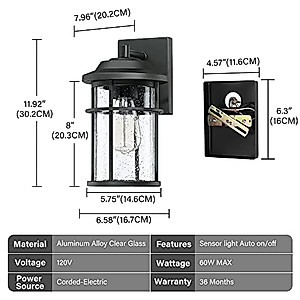 Outdoor Wall Lantern, Exterior Waterproof Wall Sconce Light Fixture, Anti-Rust Black Wall Mount Lighting with Seeded Glass Shade, E26 Socket Front Porch Lights for Outside, Modern House, Garage, Patio