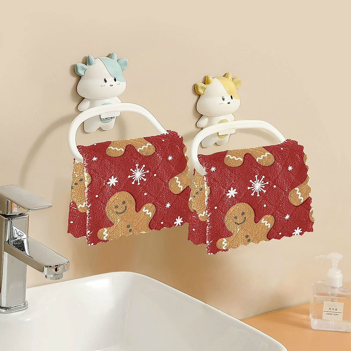 Christmas Cookie Kitchen Cloth Dish Towels Gingerbread Snowflake Kitchen Cloths Dishcloths Highly Absorbent Dust Dirty Cleaning Supply Kitchen Tableware Car Pack of 6 11x11 in