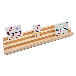 JUNWRROW Premium Pinewood Domino Racks/Trays - Set of 8 for Mexican Train Dominoes, Chickenfoot Dominoes and Other Domino Games - Dominoes NOT Included